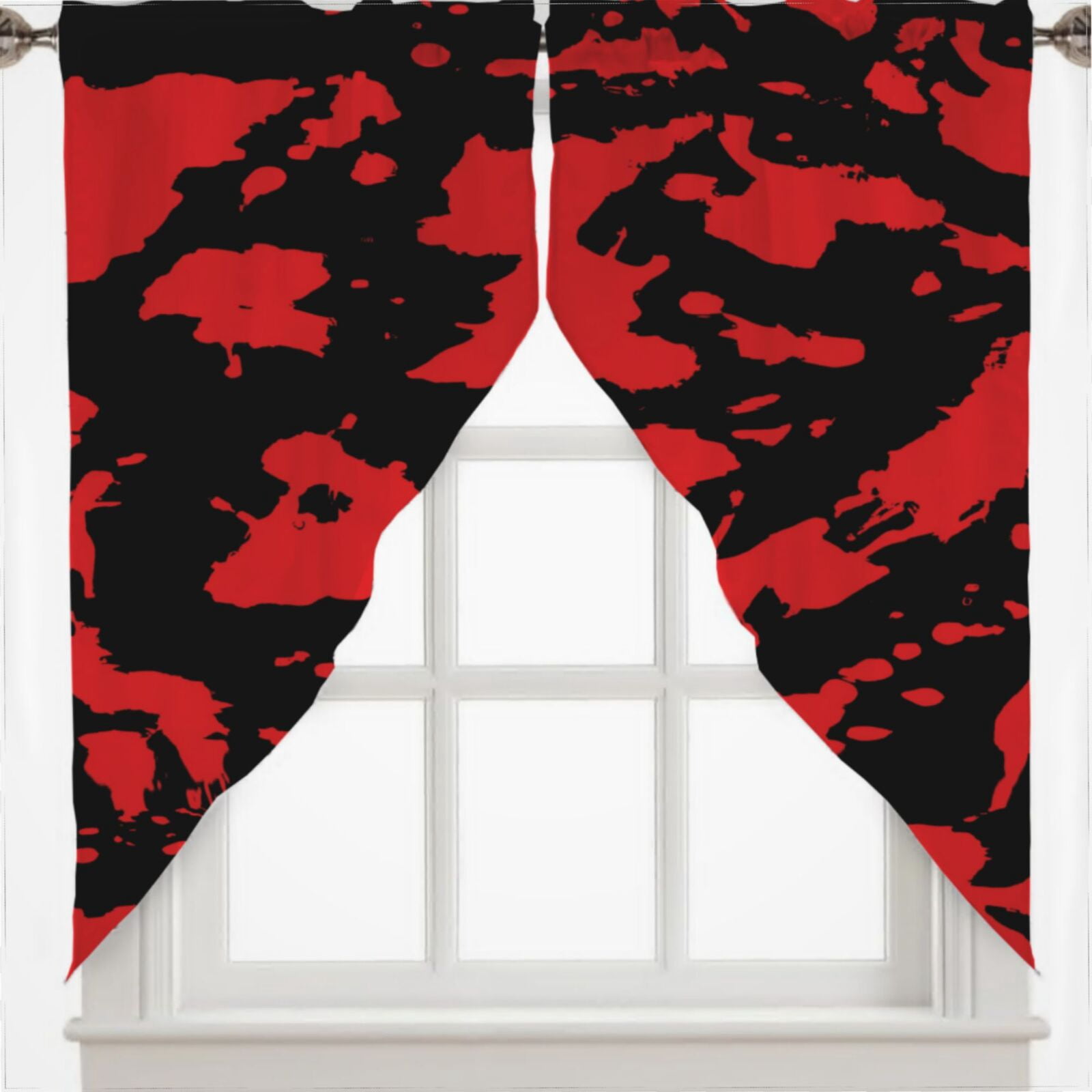 Red And Black Paint Splatter Swag Valances For Windows 2 Pack For ...