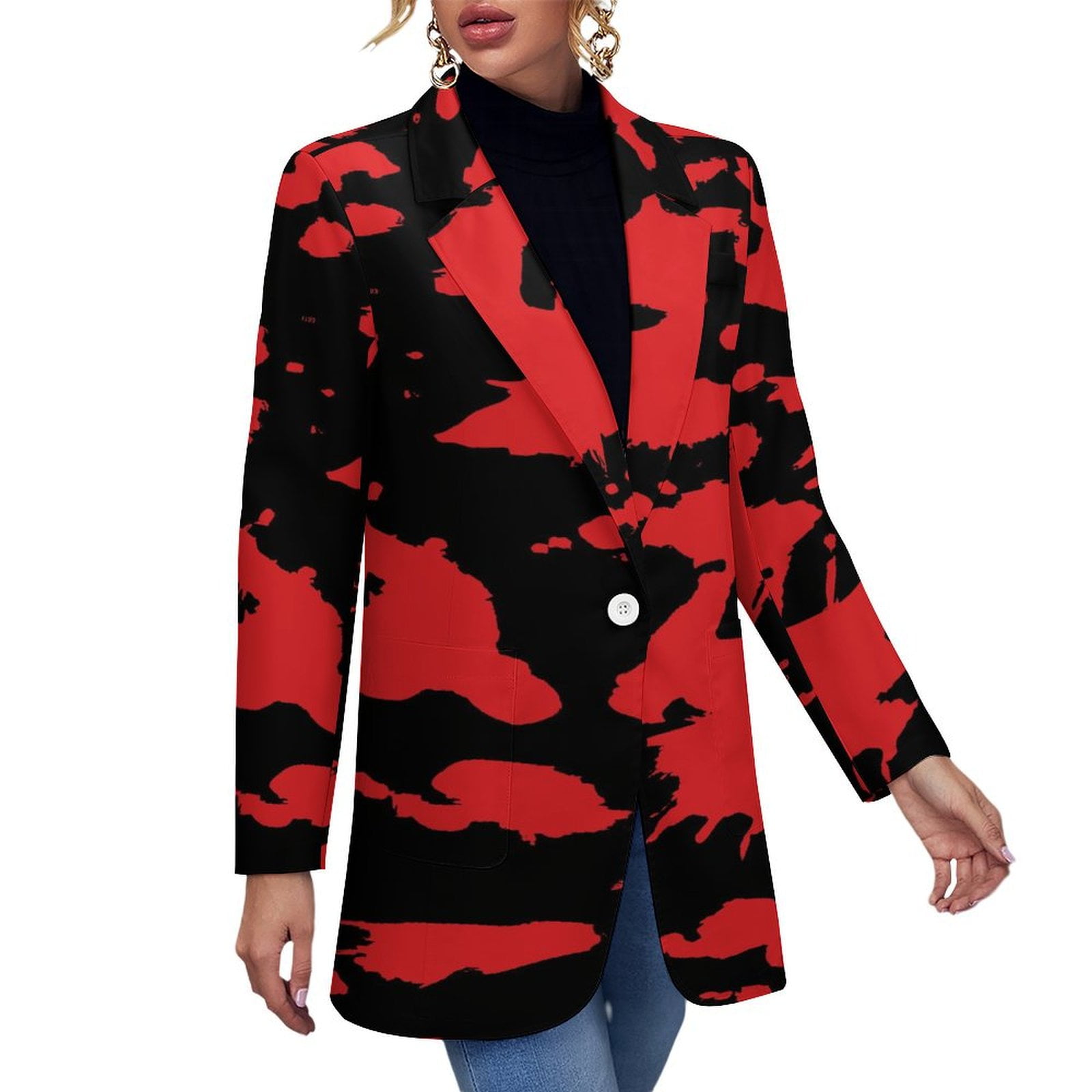 Red And Black Paint Splatter Woman Casual Loose Suits Summer Jacket ...