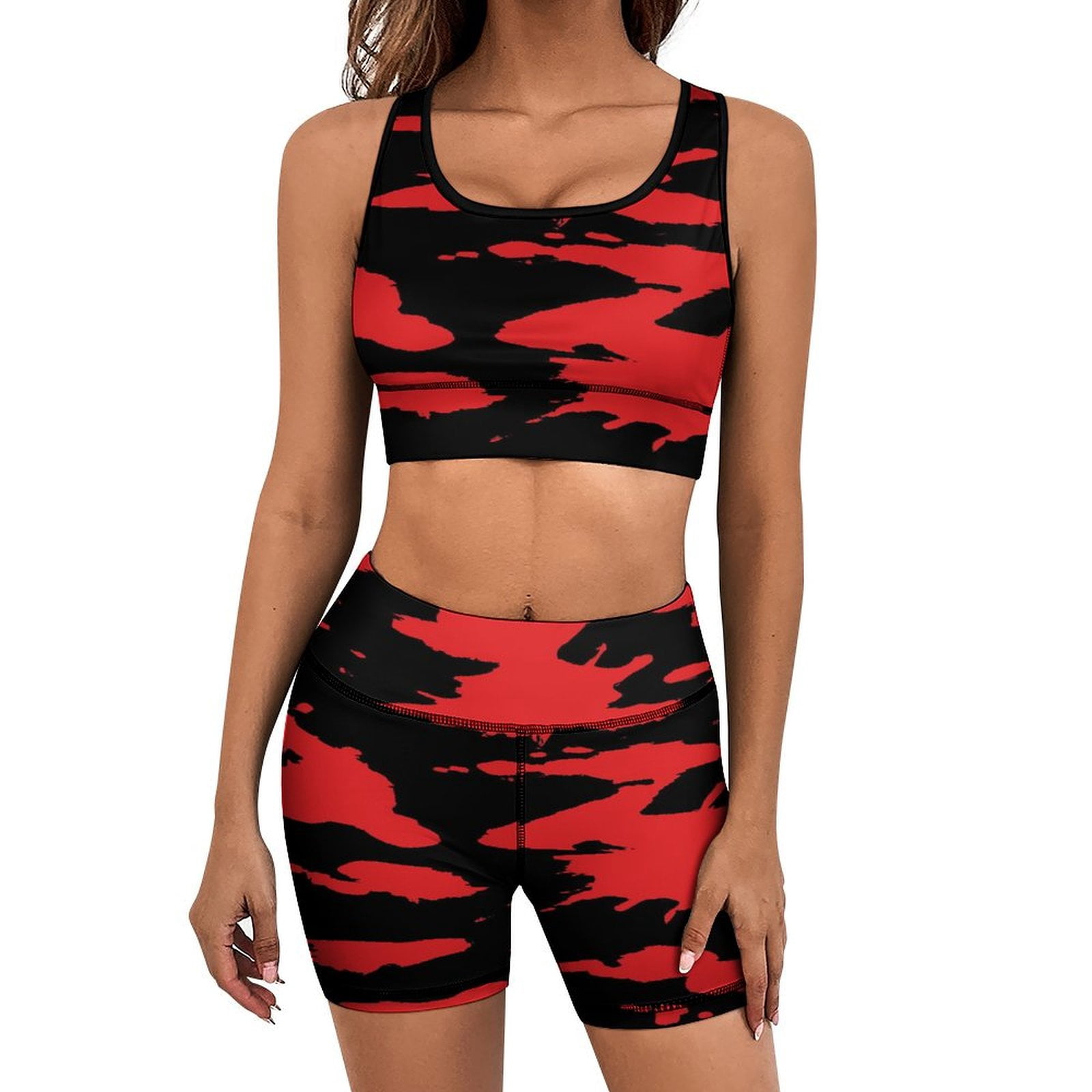 Red And Black Paint Splatter Working Out Sets for Women Workout Outfits ...