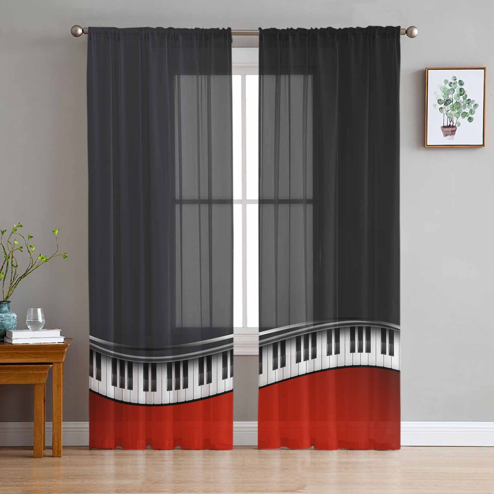 Red And Black Piano Keys Tulle Curtains for Living Room Sheer Curtain ...