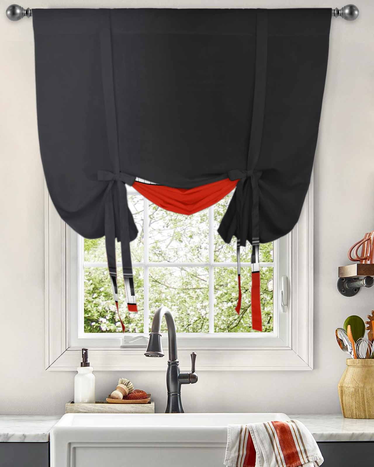 Red And Black Piano Keys Window Curtains Tie Up Curtains for Kitchen ...