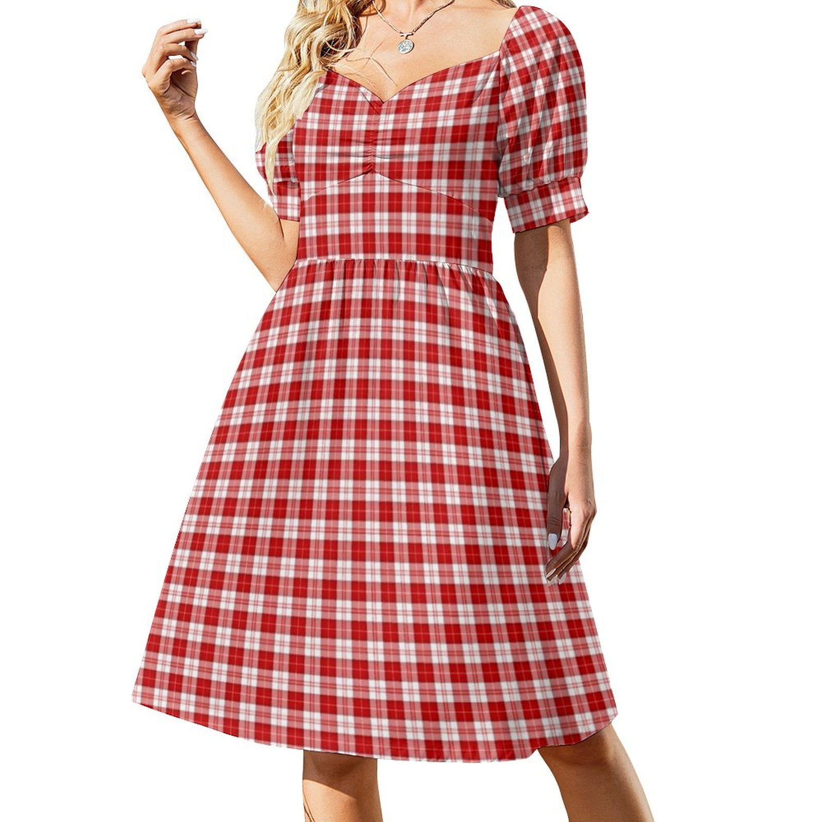 Red And Black Plaid Dress Checkerboard Kawaii Dresses Summer Korean ...
