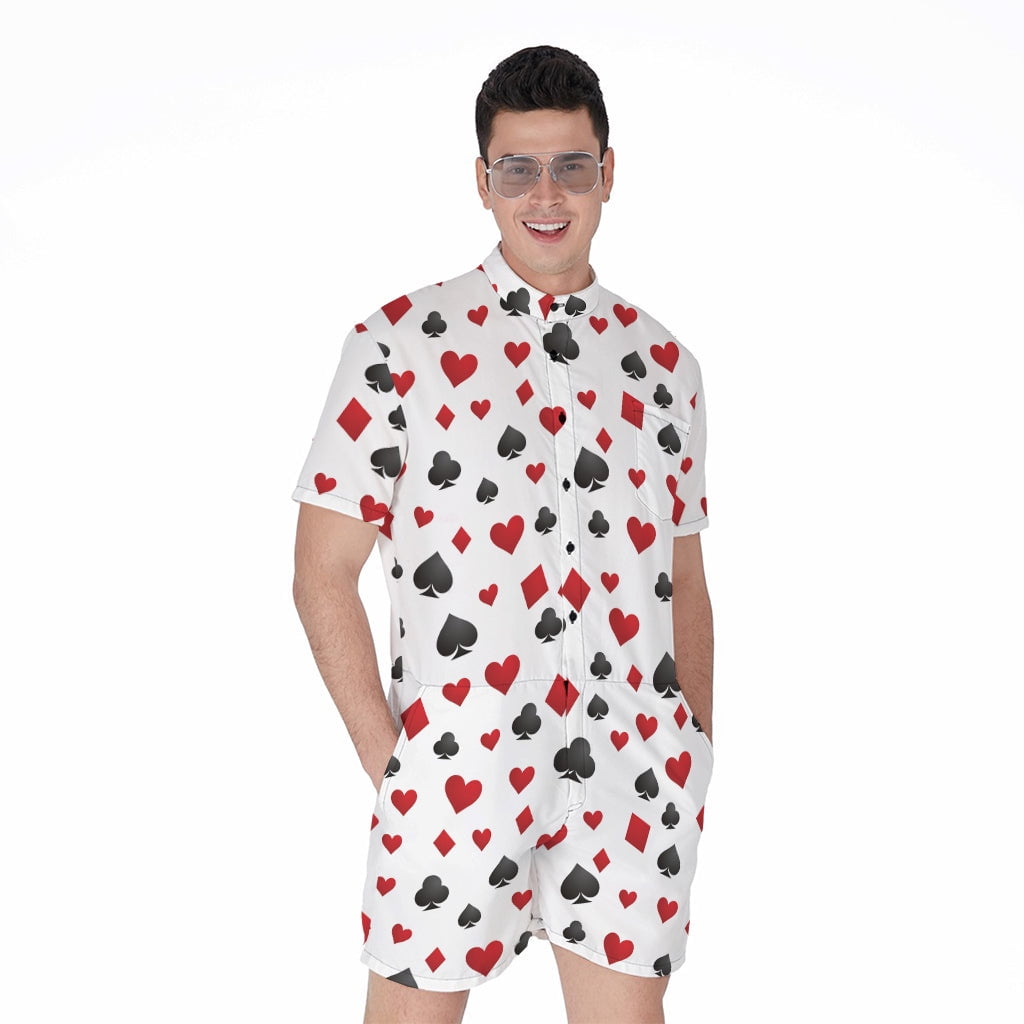 Red And Black Playing Card Suits Short Sleeve Men'S Rompers, King Card ...