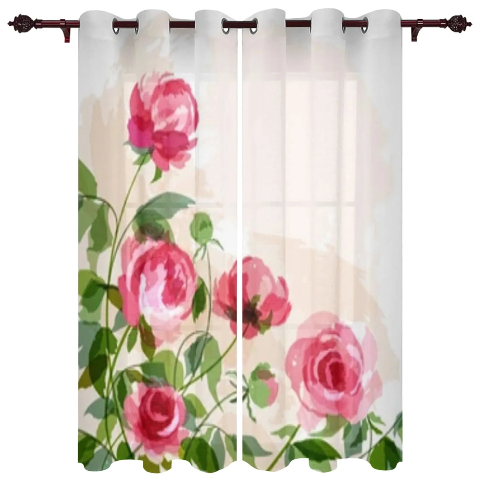 Red And Black Rose Window Curtains Scenic Curtains for Living Room ...