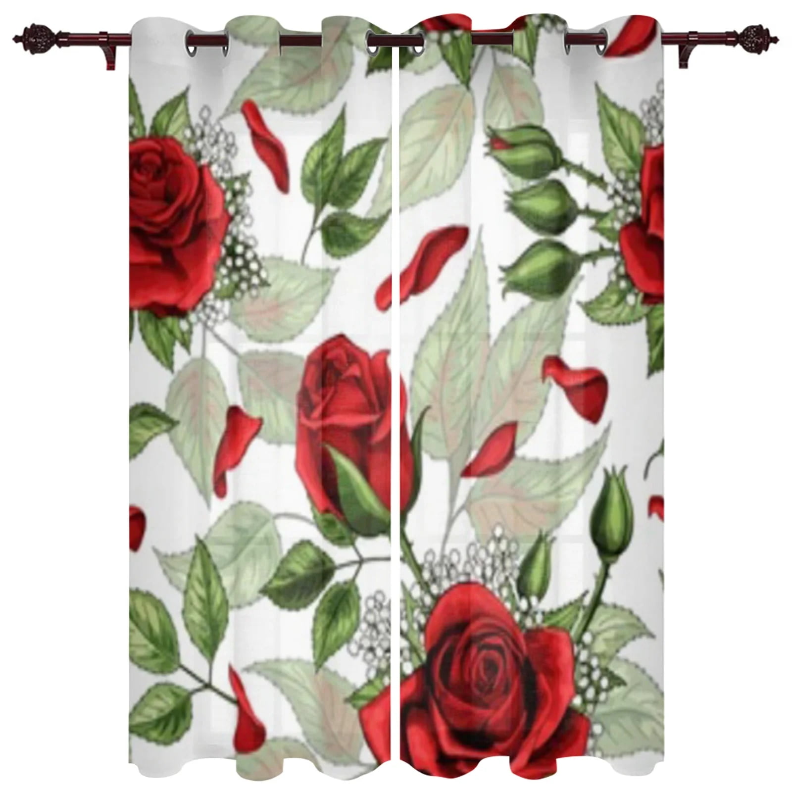 Red And Black Rose Window Curtains Scenic Curtains for Living Room ...