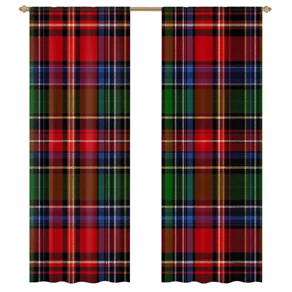Red And Black Tartan Plaid Modern Tulle Window Curtains for Living Room ...