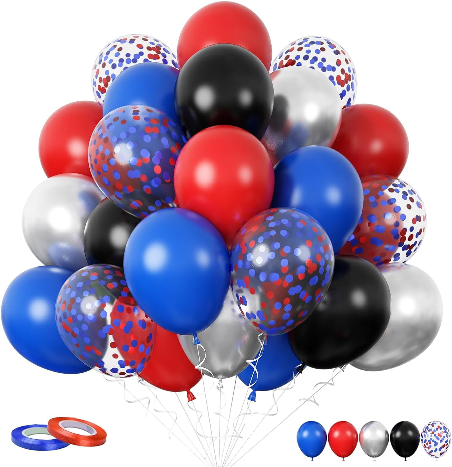 Red And Blue Balloons, 60 Pcs Red Black Blue Balloons, 12 Inch Metallic ...