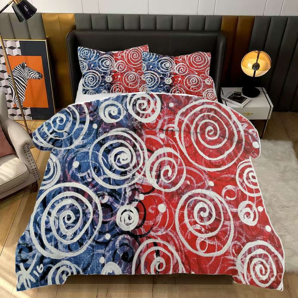 Red And Blue Painting Comforter Set Twin Size Bedding Set For Travl ...