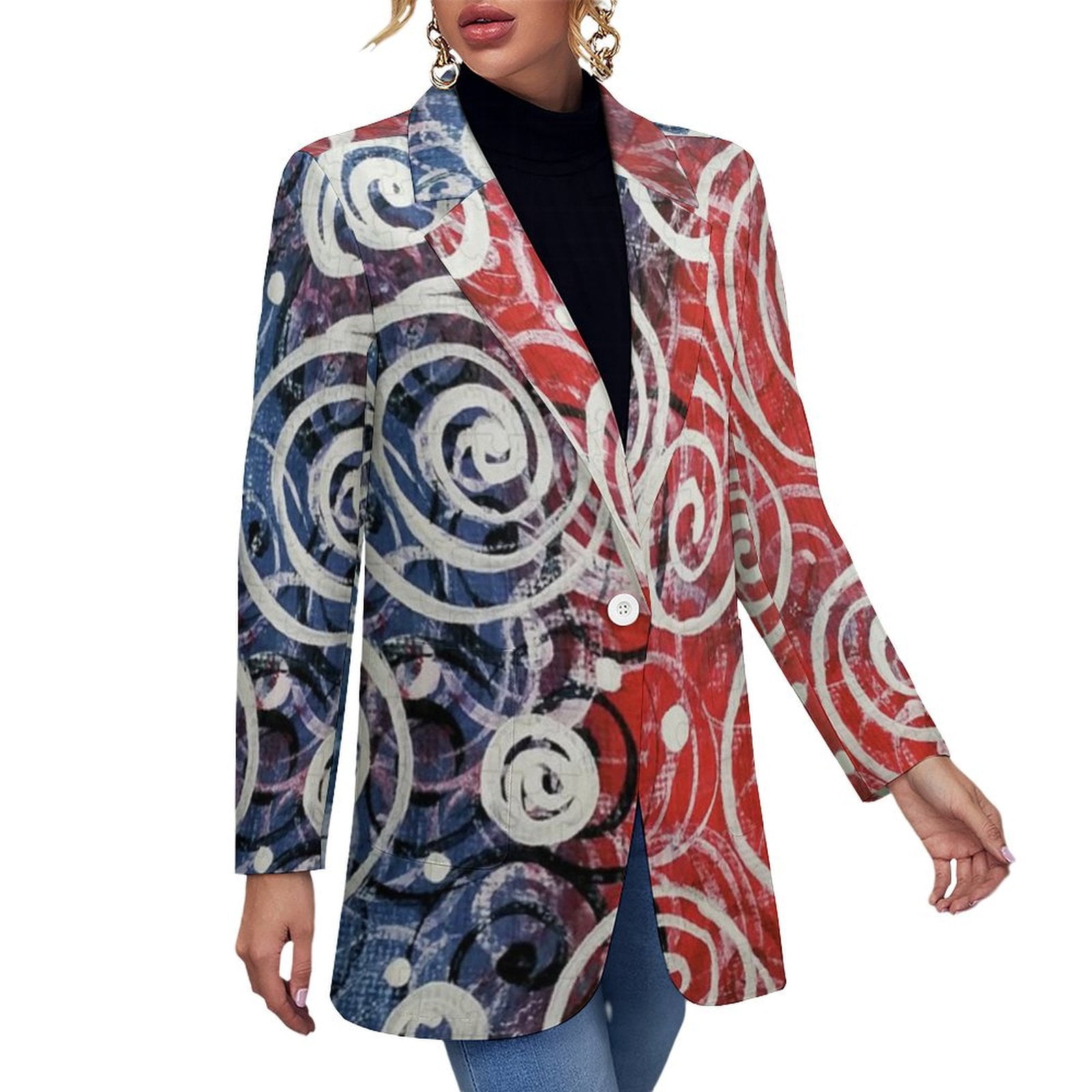 Red And Blue Painting Woman Casual Loose Suits Summer Jacket Woman ...