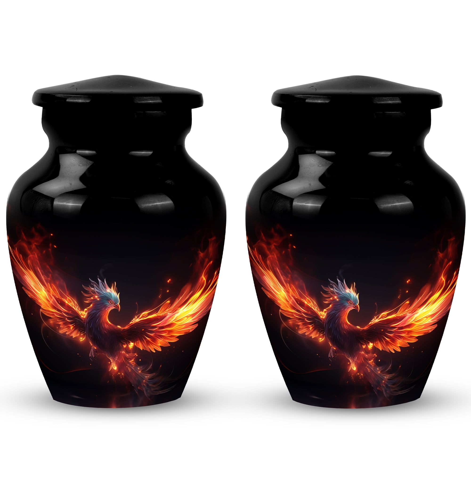 Red And Blue Phoenix In Fire Small Keepsake Urns For Human Ashes - Mini ...