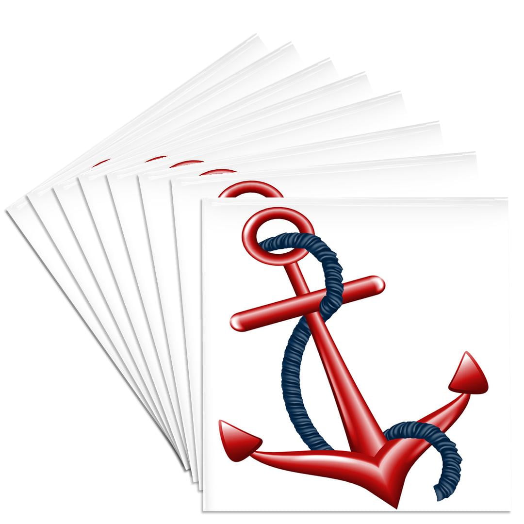 3drose, Red and Blue Sailing Anchor Illustration, Set of 8 Ceramic Tile ...