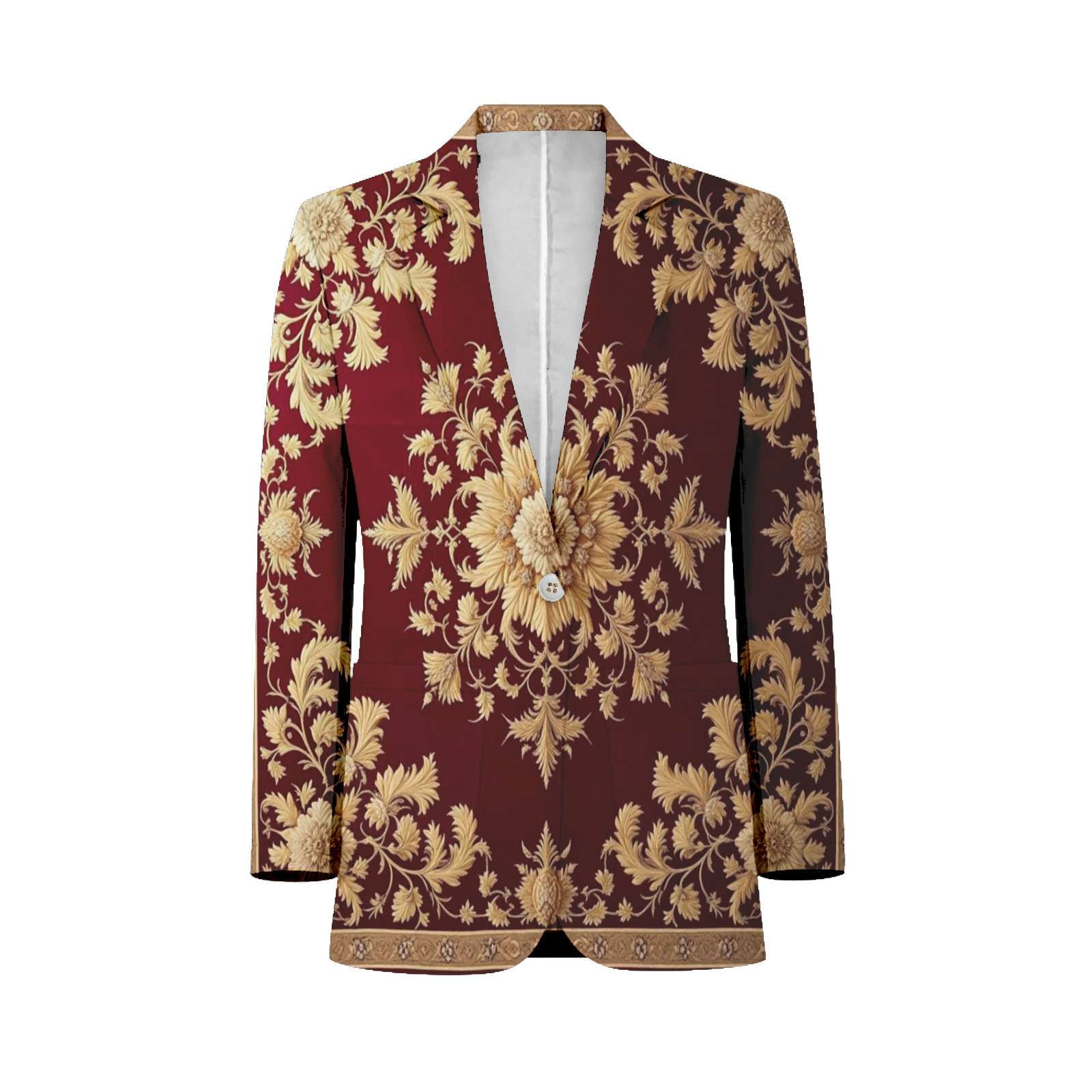 Red And Gold Floral Pattern Men's Suit Blazer Casual Party Wear Slim ...