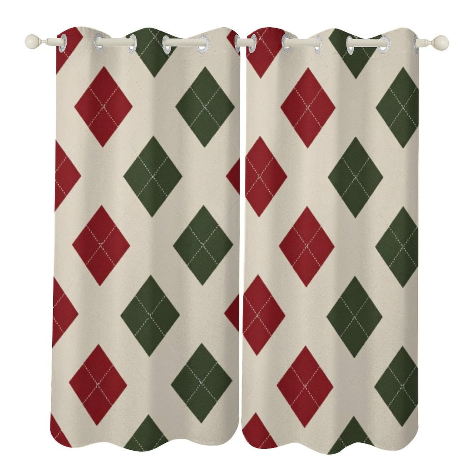 Red And Green Argyle Pattern Blackout Window Curtains for Bedroom ...
