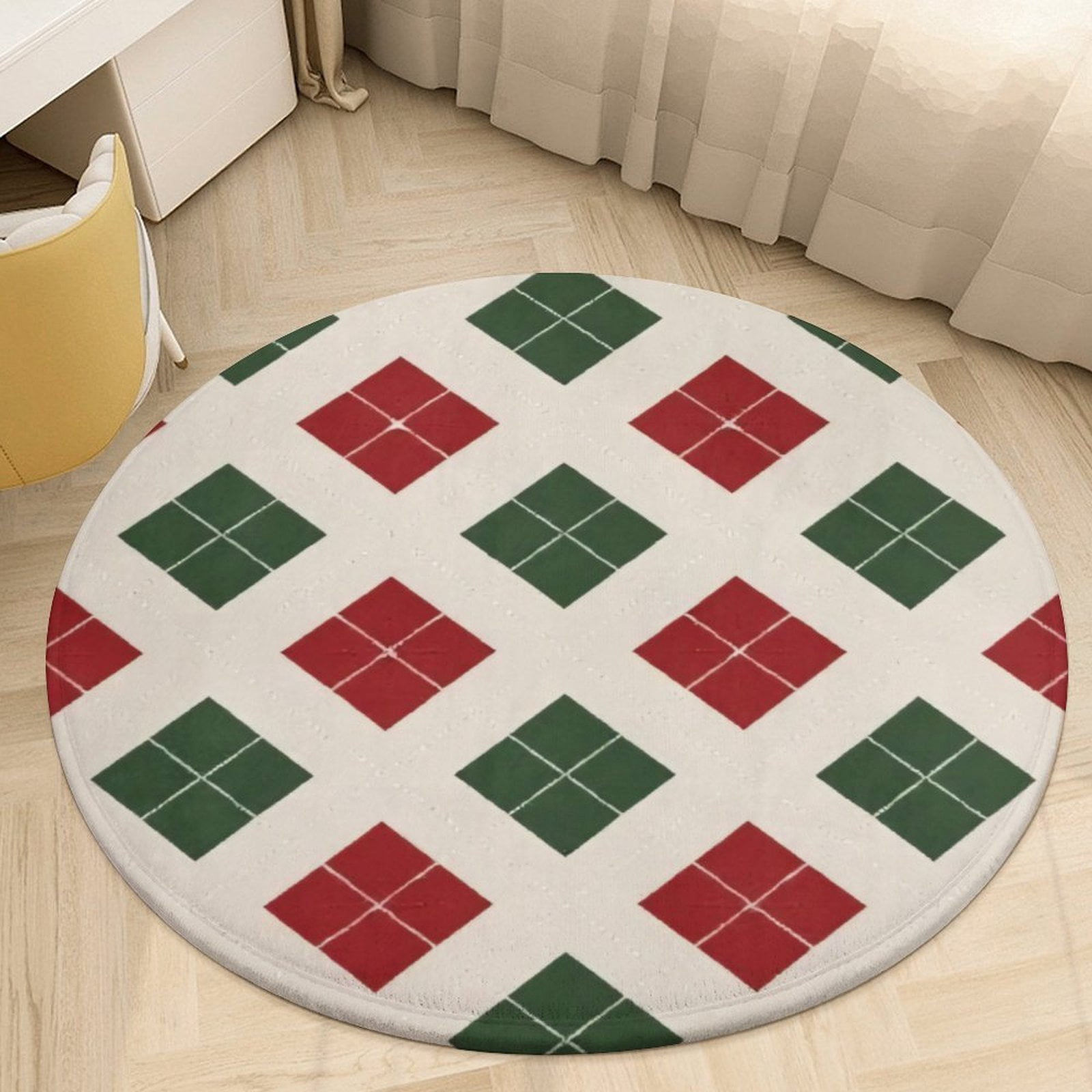 Red And Green Diamond Pattern Round Area Rugs for Bedroom Living Room ...