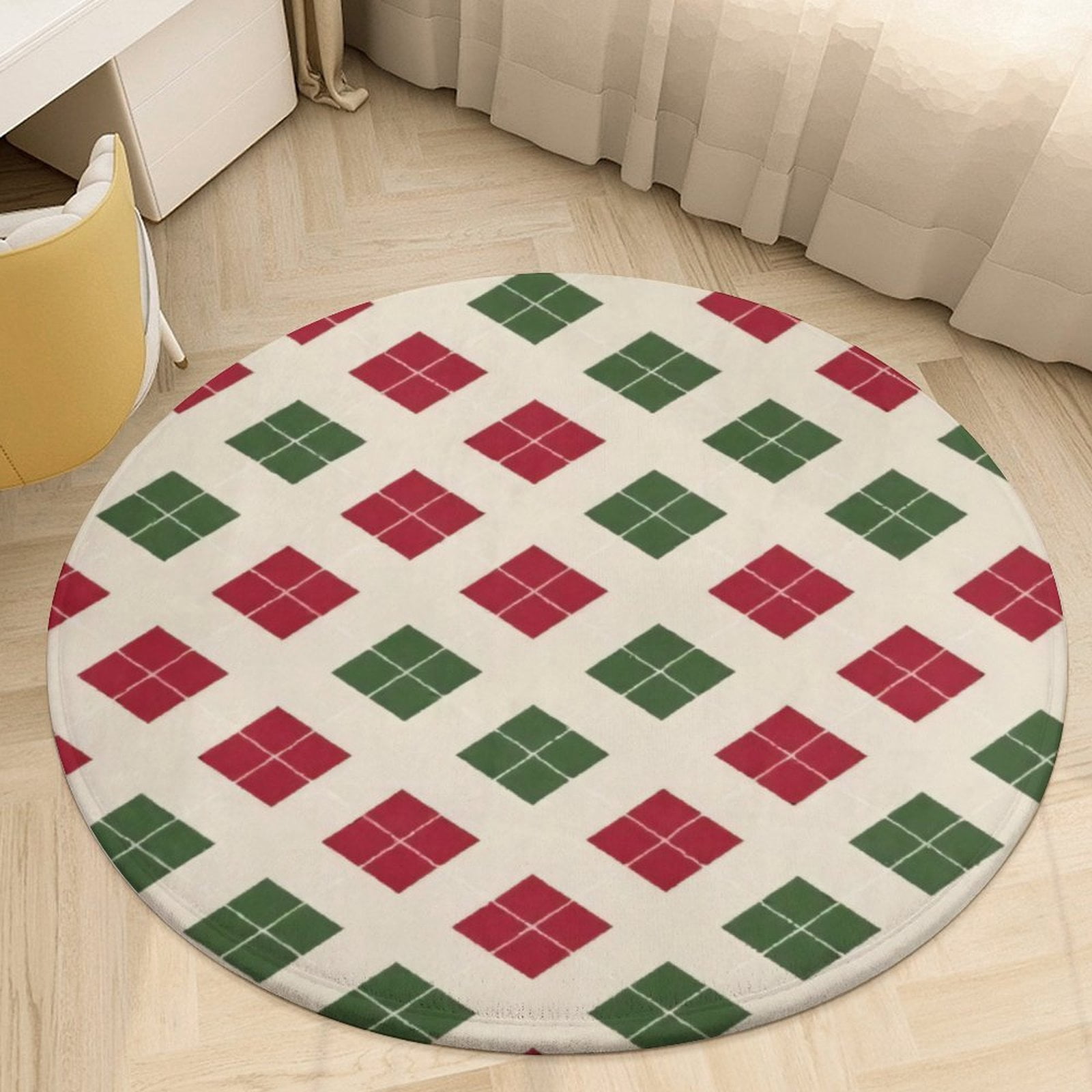 Red And Green Diamond Plaid Pattern Round Area Rugs for Bedroom Living ...
