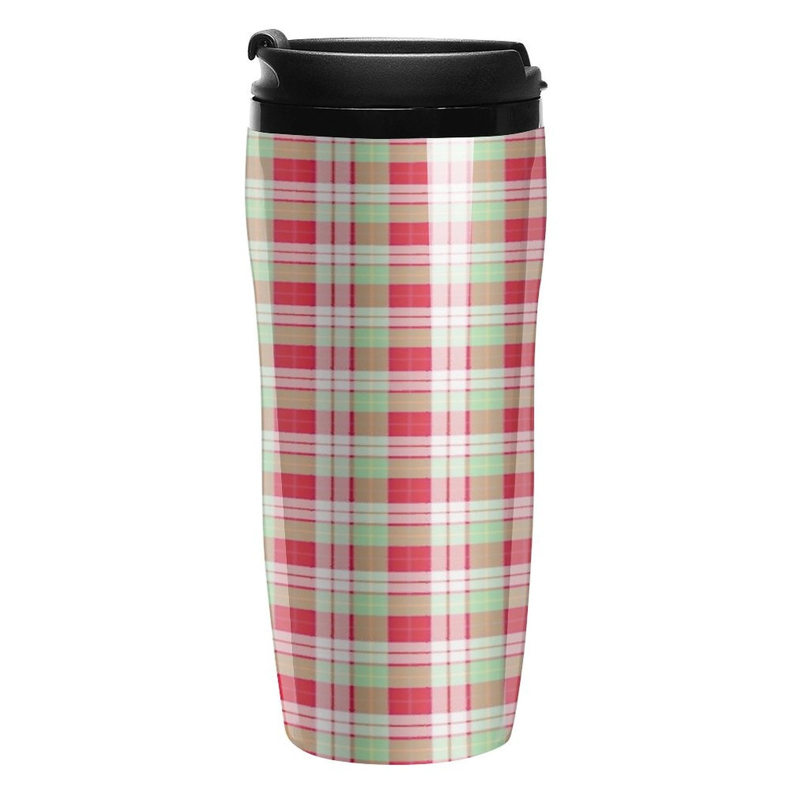 Red And Green Grid Double Walled Coffee Cup Plastic Water Bottle ...