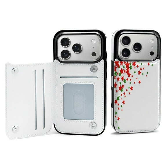 Red And Green Star Confetti Leather Wallet Case for iPhone 15 Plus ...