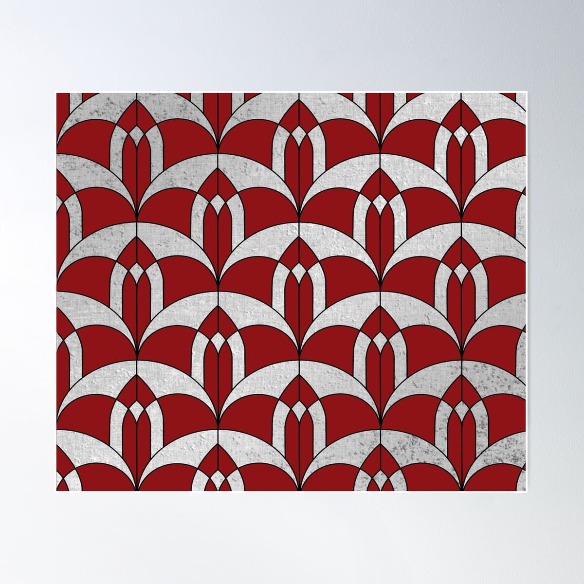 Red And Silver Art Deco Poster Wall Art, Modern Wall Decor For Living ...