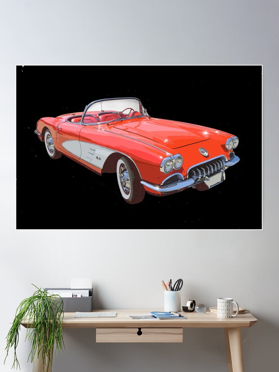 Red And White 1958 Corvette Poster Wall Art, Modern Wall Decor For ...