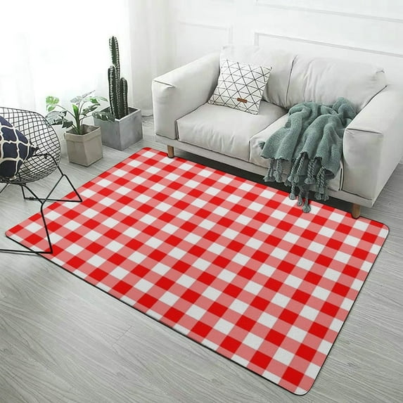 Red And White Checkered Pattern. Carpet Rug for Bedroom Living Room ...
