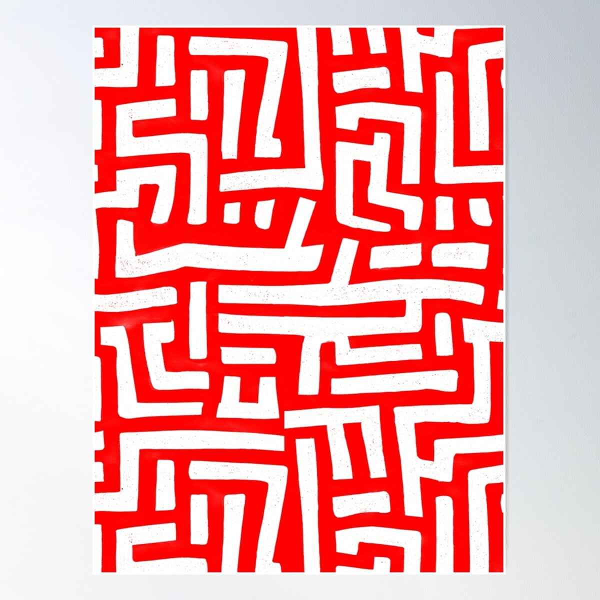 Red And White Maze Repeating Pattern Poster Wall Art, Modern Wall Decor ...