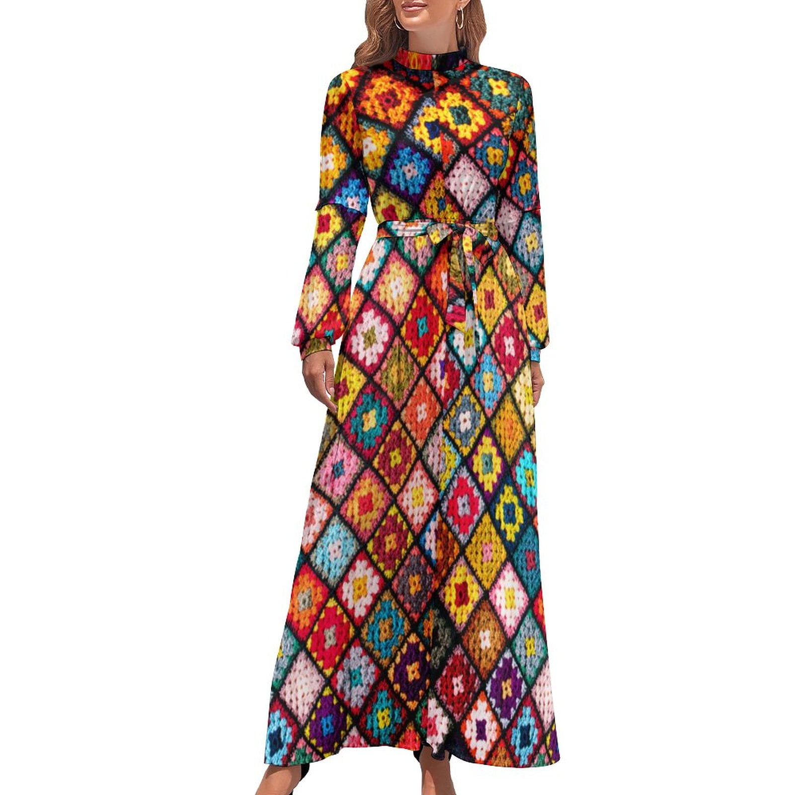 Red And White Patchwork Dress Valentine Heart Trendy Maxi Dress Boho ...