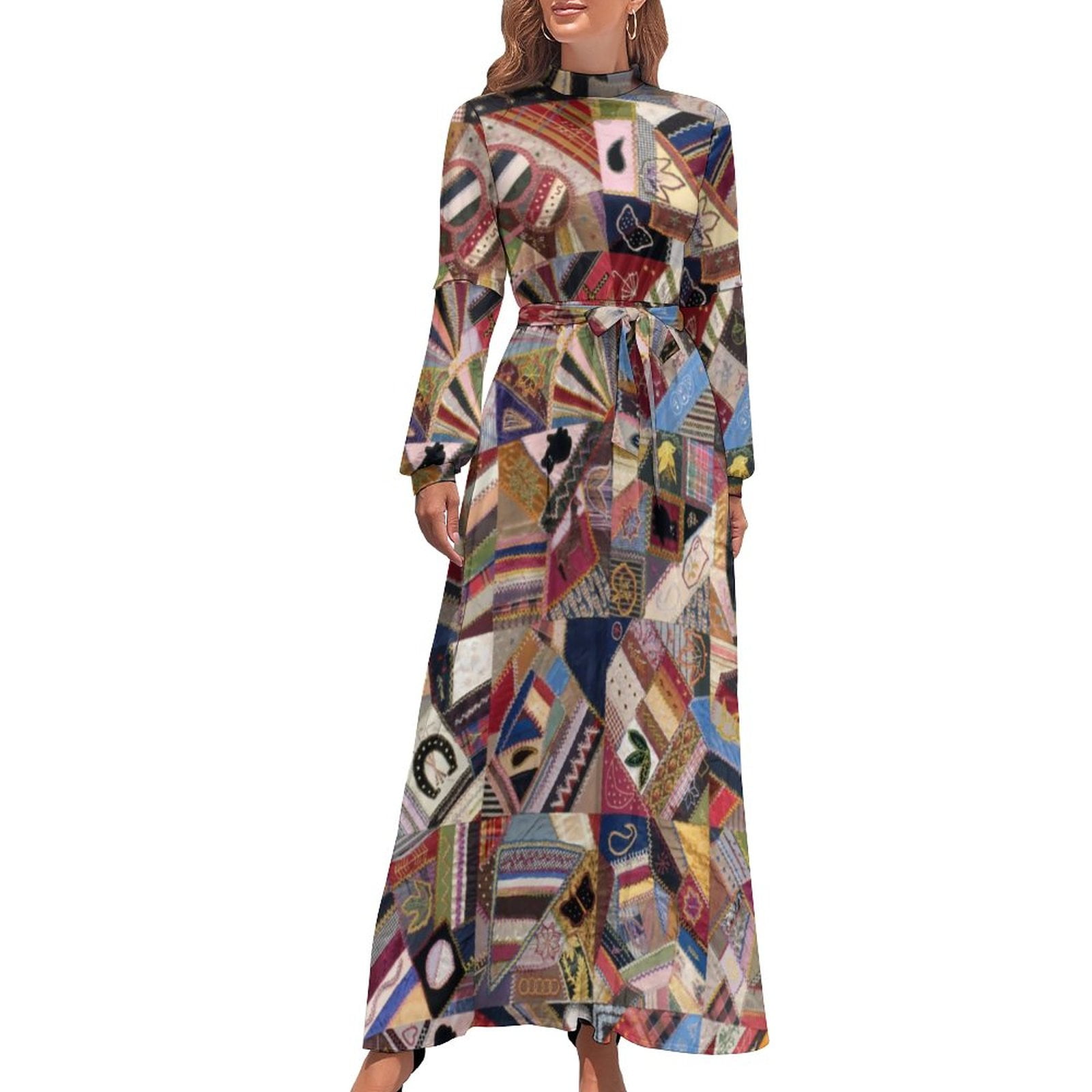 Red And White Patchwork Dress Valentine Heart Trendy Maxi Dress Boho ...
