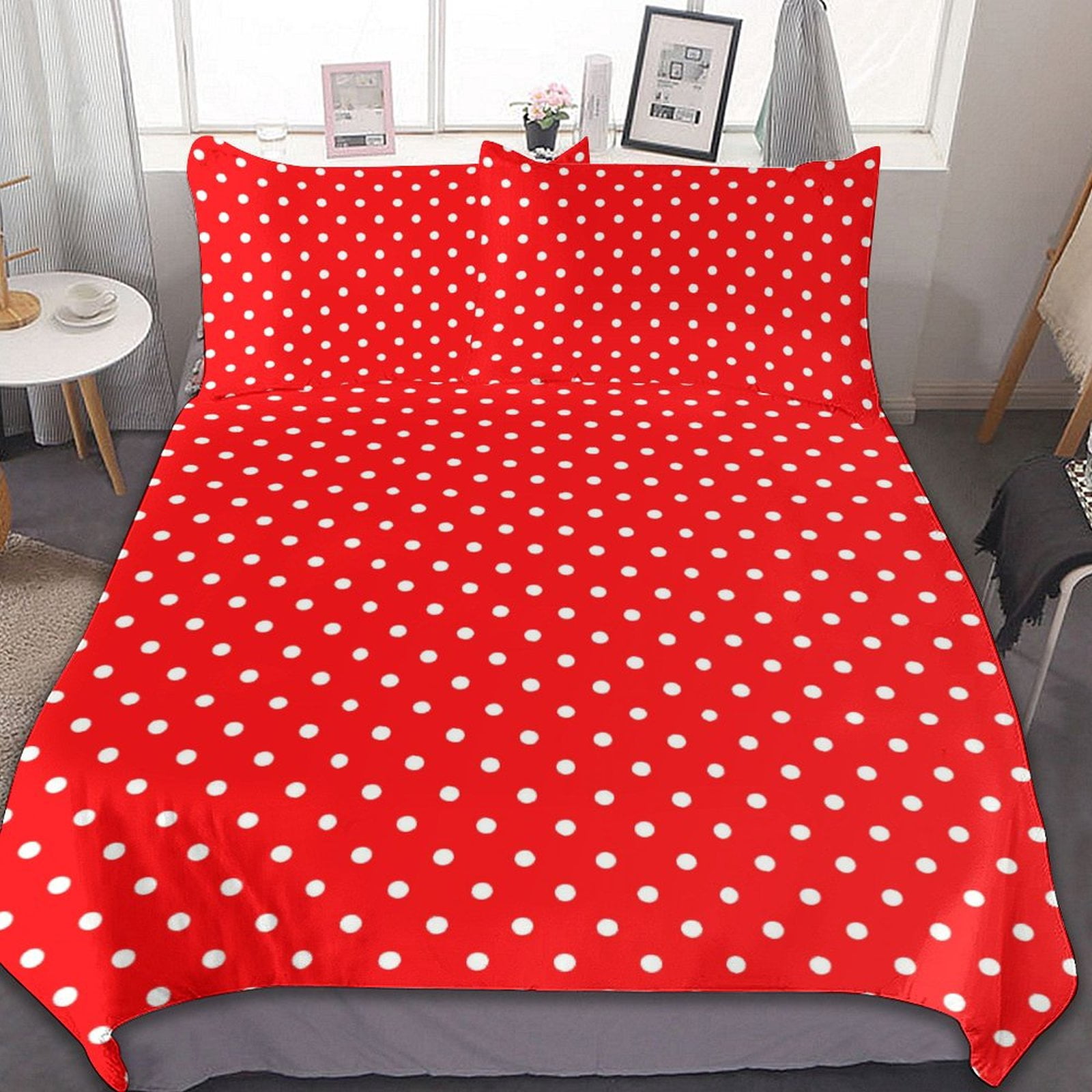 Red And White Polka Dot Twin Bedding Sets 3 Piece (1 Quilt Cover, 2 ...