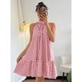 Red And White Sleeveless Halter Neck Ruffle Hem Striped A-Line Mini ...