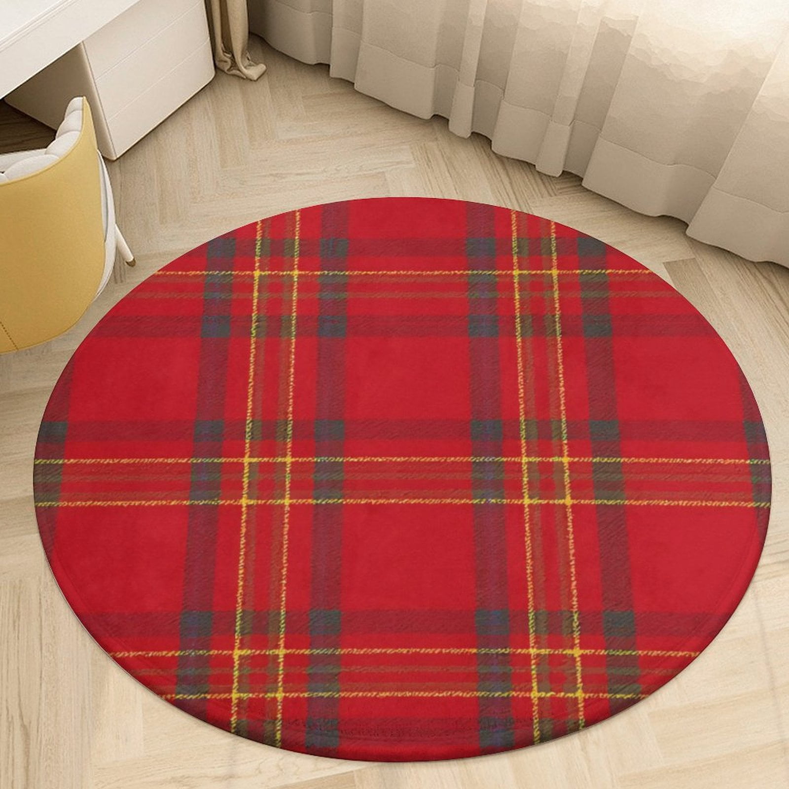 Red And Yellow Plaid Pattern Round Area Rugs for Bedroom Living Room ...