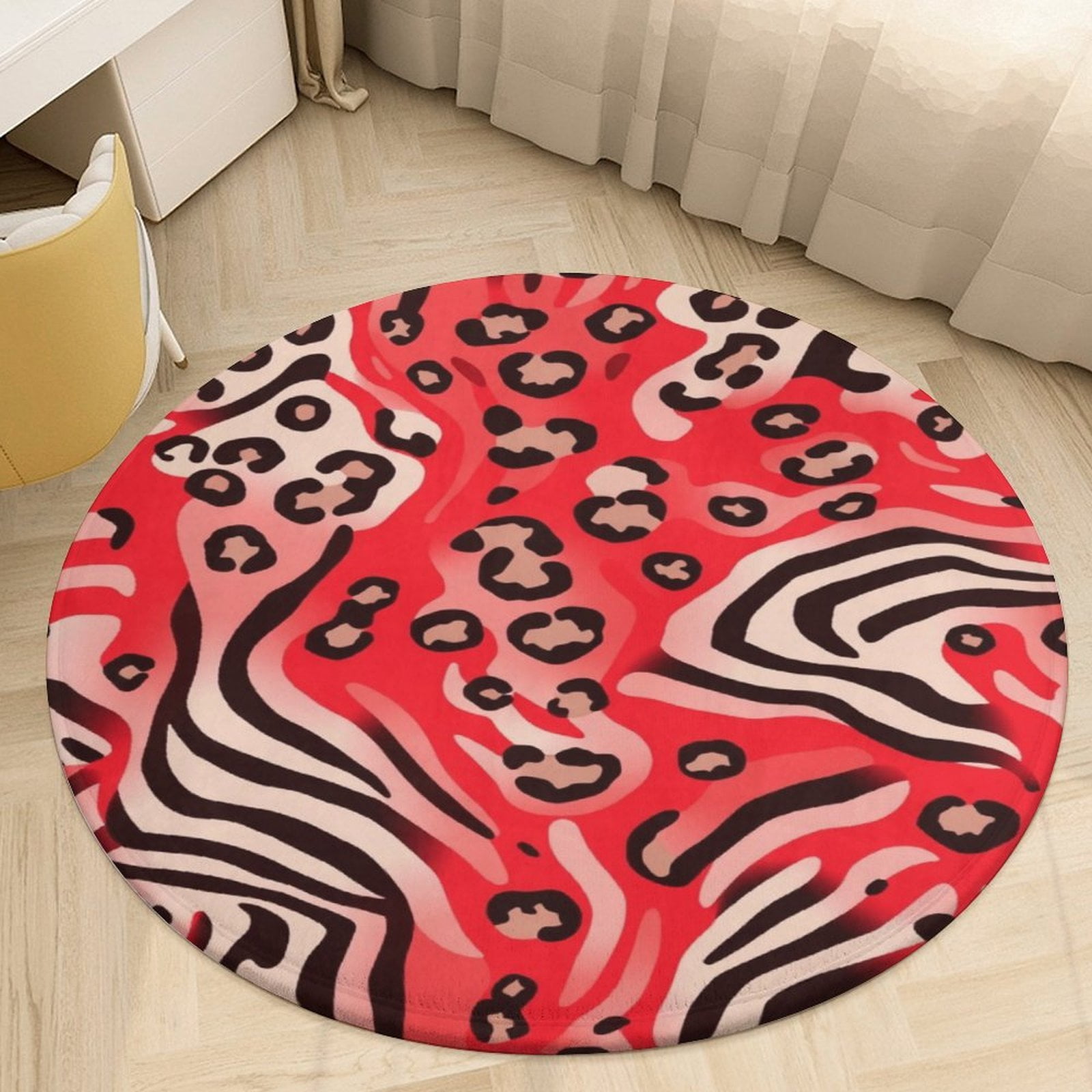Red Animal Print Pattern Round Carpets Modern Living Room Ration Rugs Large Area Bedroom R ...