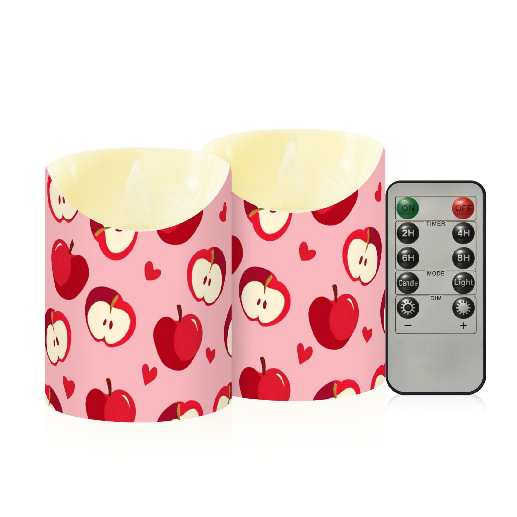 Red Apple Background Pattern Flameless Candles 2 PCS with Remote ...