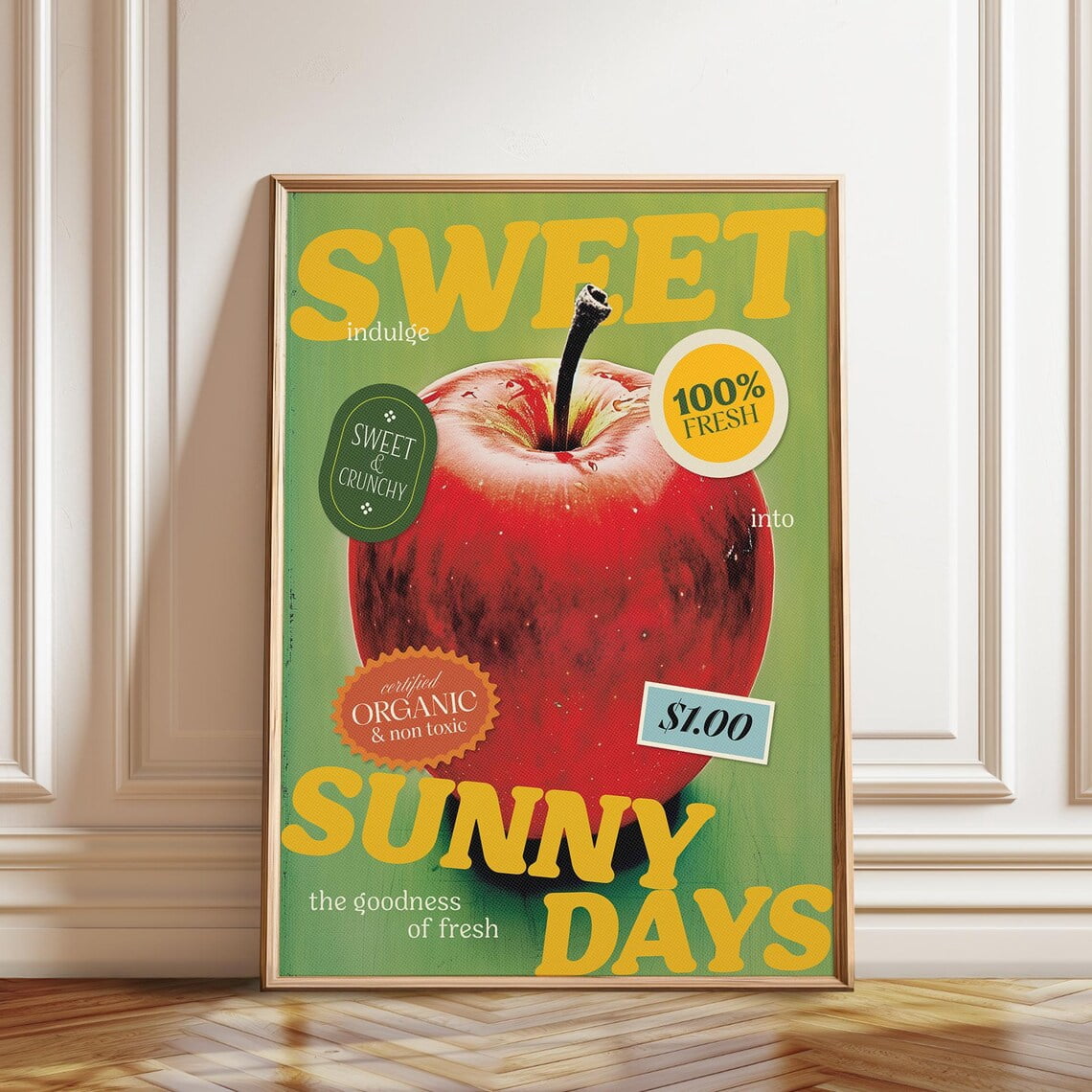 Red Apple Food Art Print – Sweet Sunny Days Retro Poster – Organic ...
