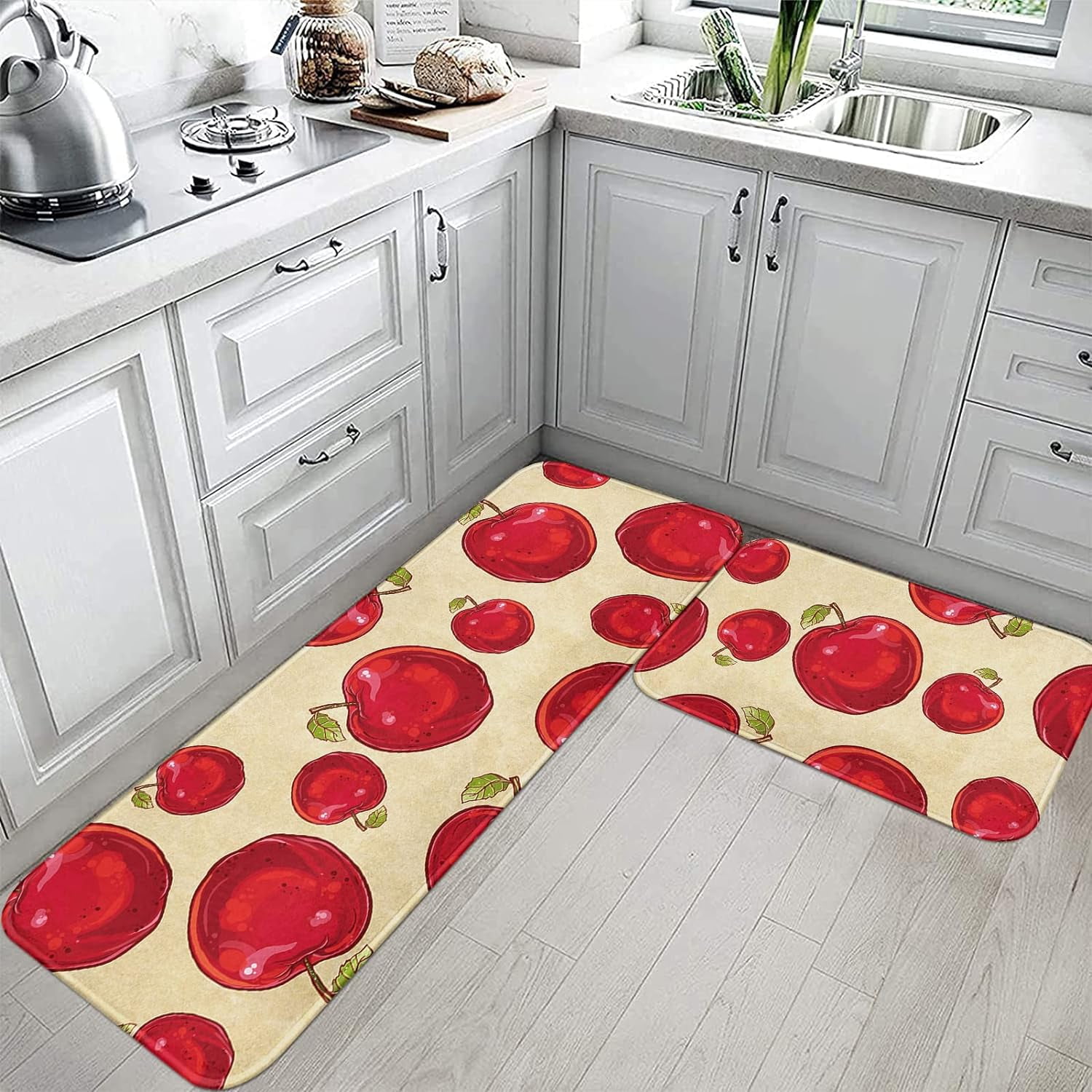 Red Apple Home Kitchen Rugs and Mats Non Skid Washable Set of 2 ...