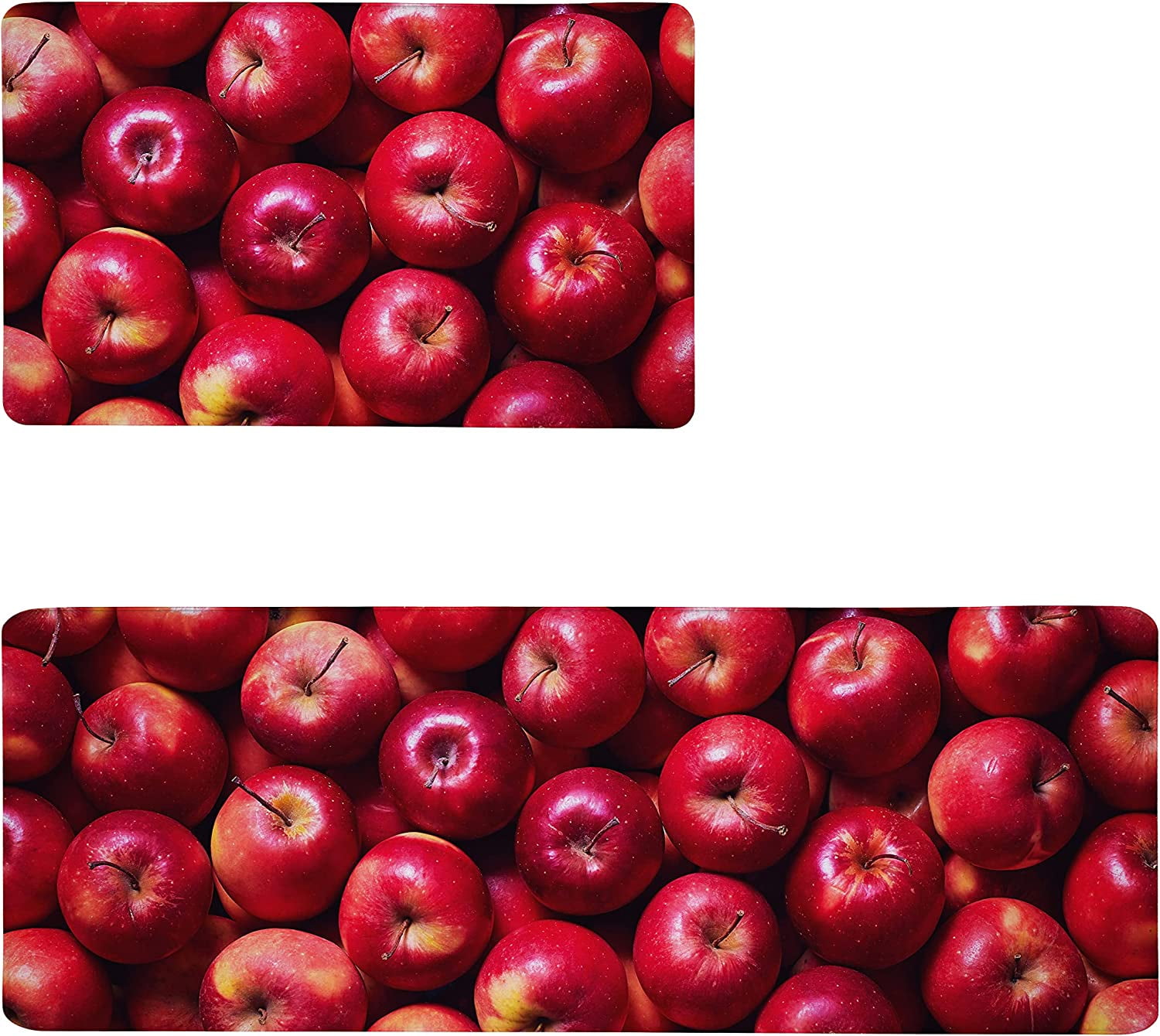 Red Apple Kitchen Floor Mat Rugs Set 2 Pcs Fruit Pattern Cushioned Non ...