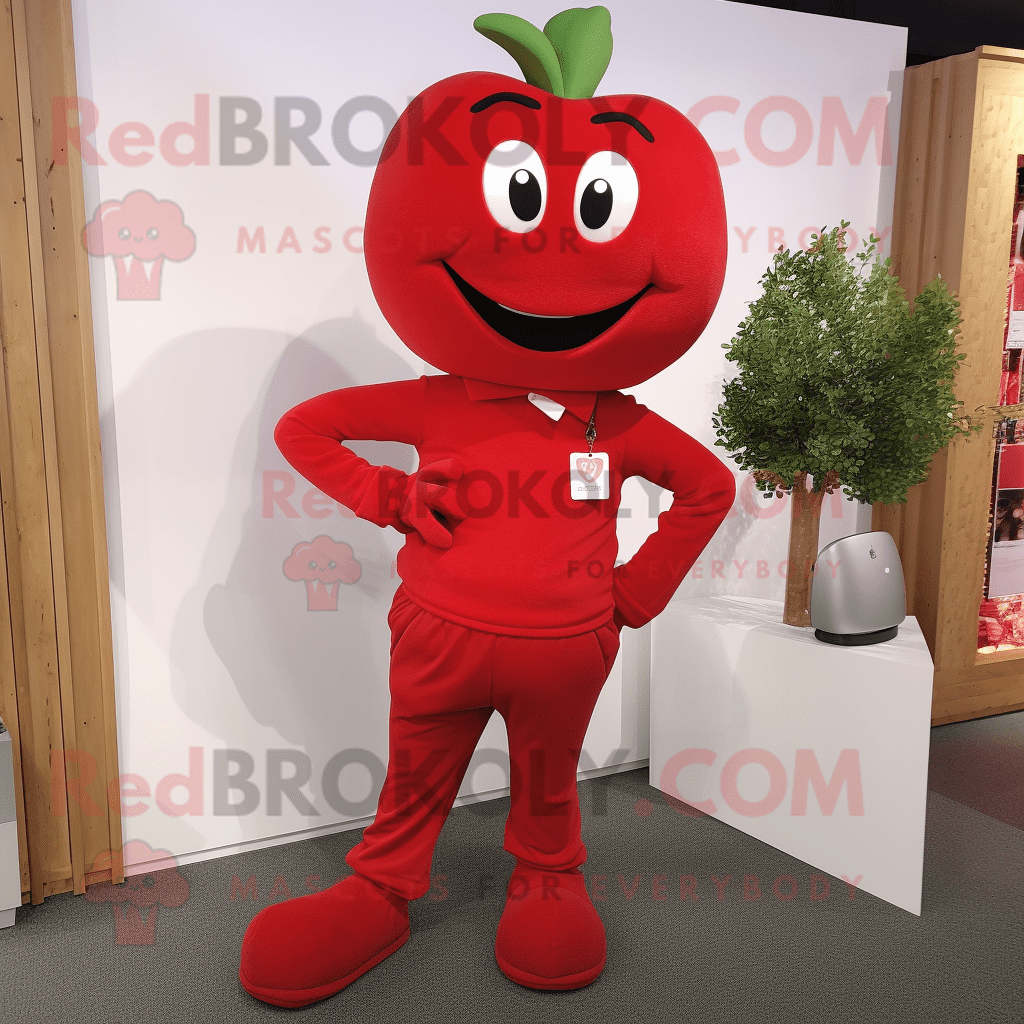 Red Apple REDBROKOLY mascot costume character dressed with a Chinos and ...