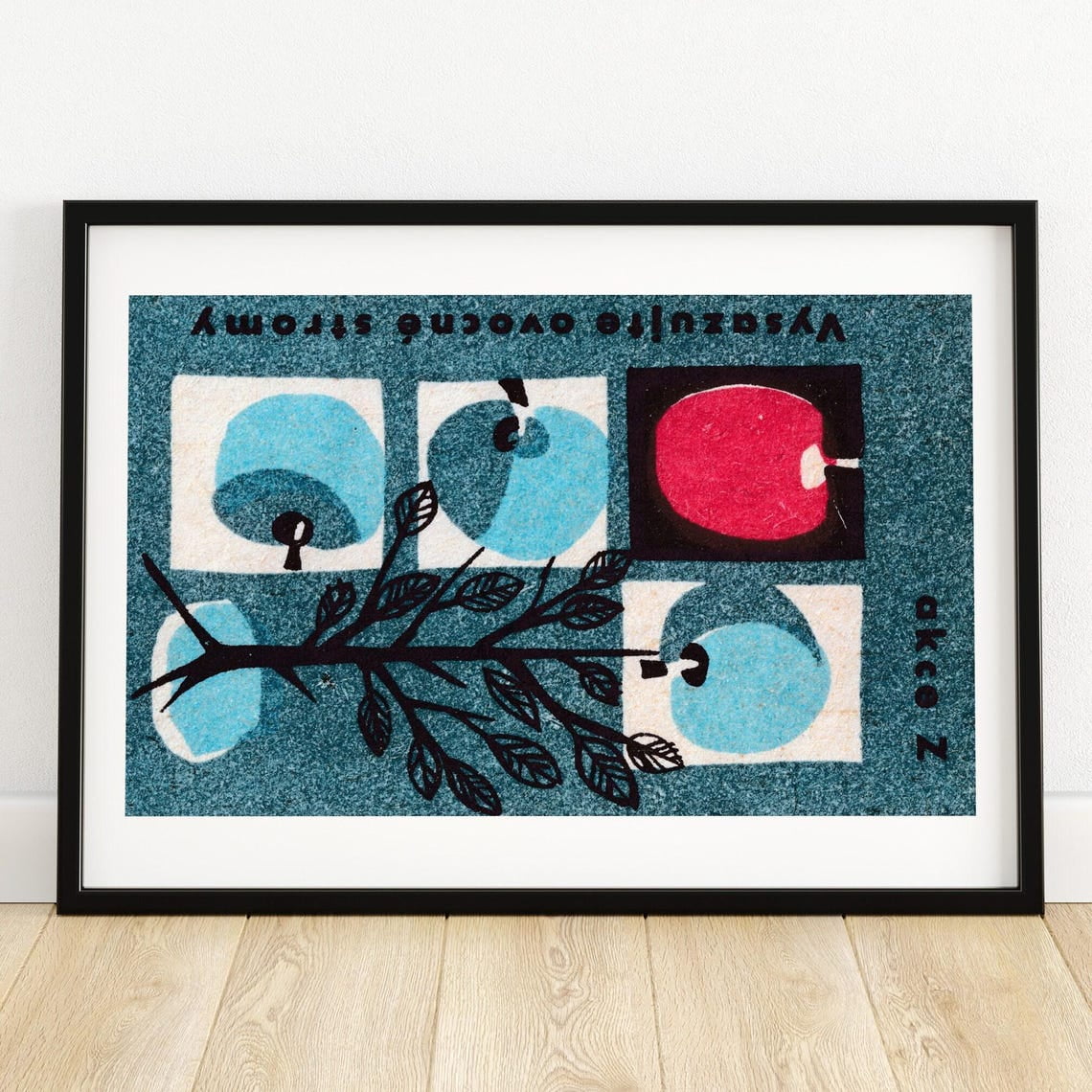 Red Apple Tree - Matchbox Print - Aesthetic Wall Art - Vintage Eastern ...
