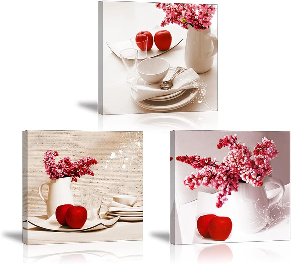 Red Apple Wall Art for Kitchen, SZ Flower Bowl and Dish Canvas Prints ...