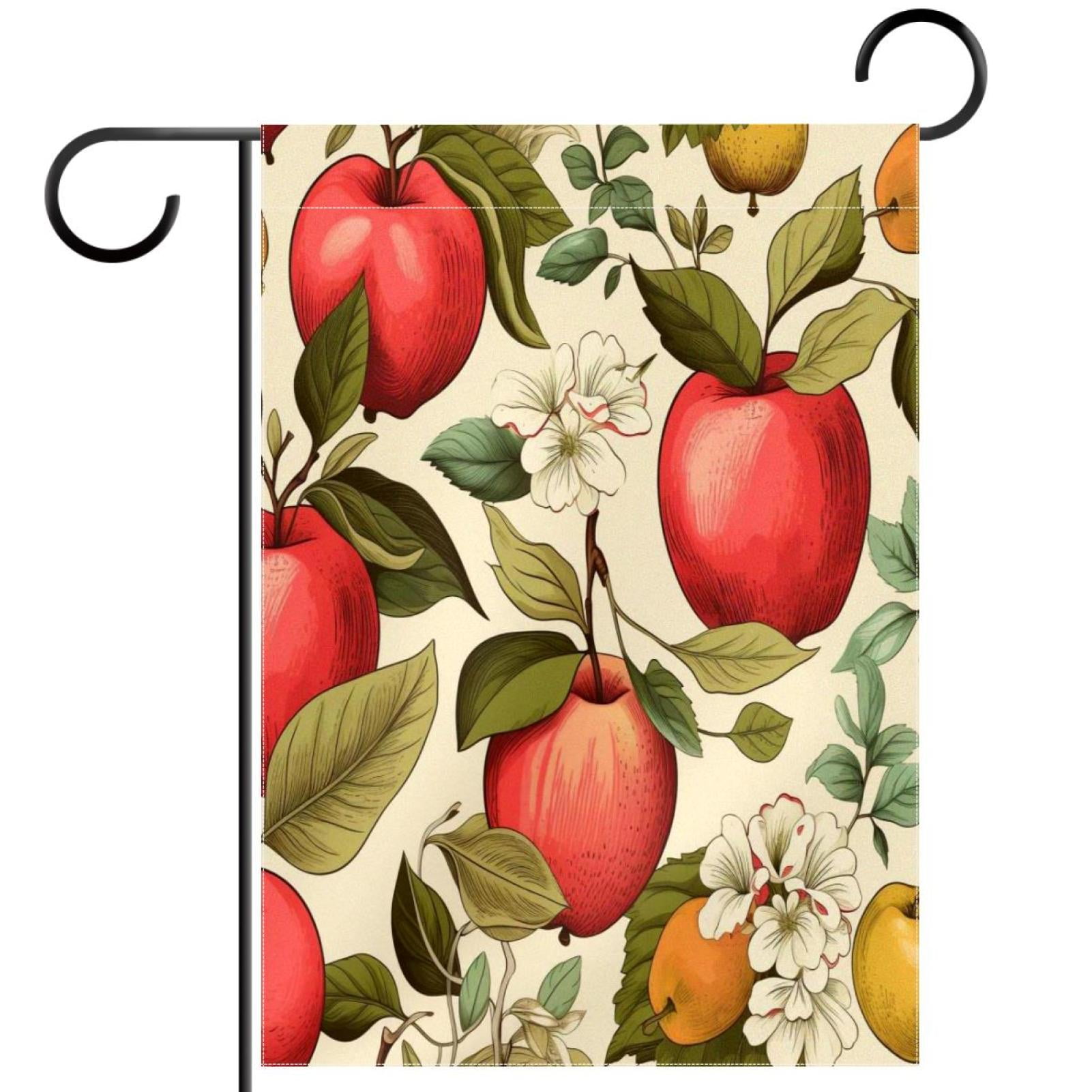 Red Apples Fruit Print Art Polyester Garden Flag Banner 12 x 18 inches, Vintage Retro Welcome ...