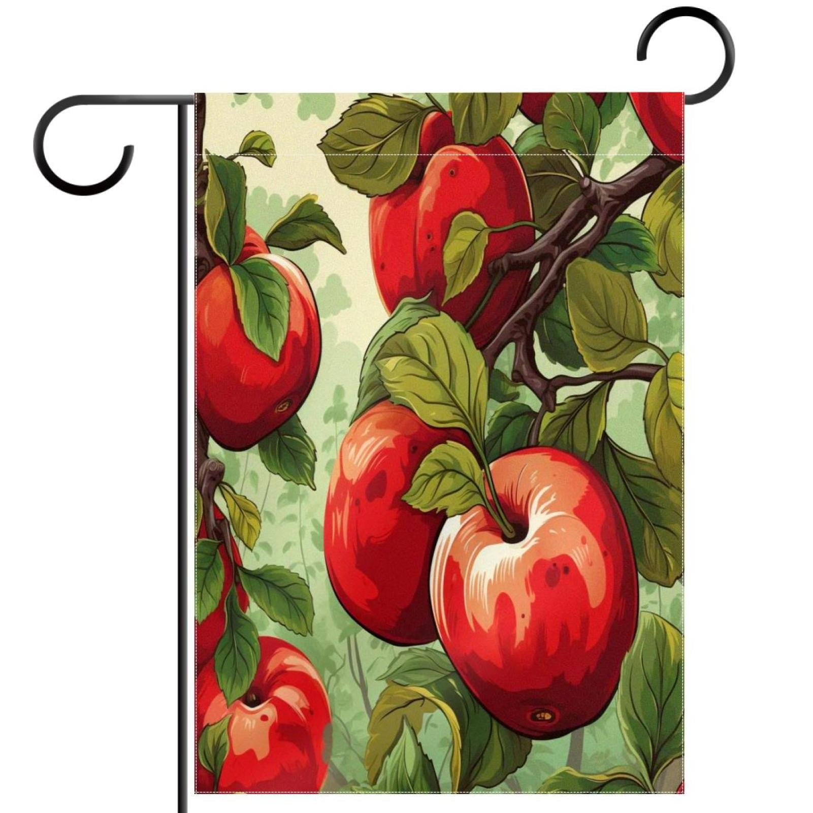 Red Apples Fruit Print Art Polyester Garden Flag Banner 12 x 18 inches, Vintage Retro Welcome ...