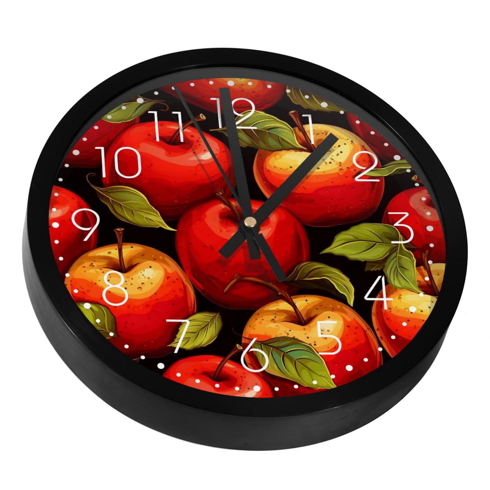 Red Apples Fruit Silent Wall Clock, Non Ticking Battery Operated 9.8 ...
