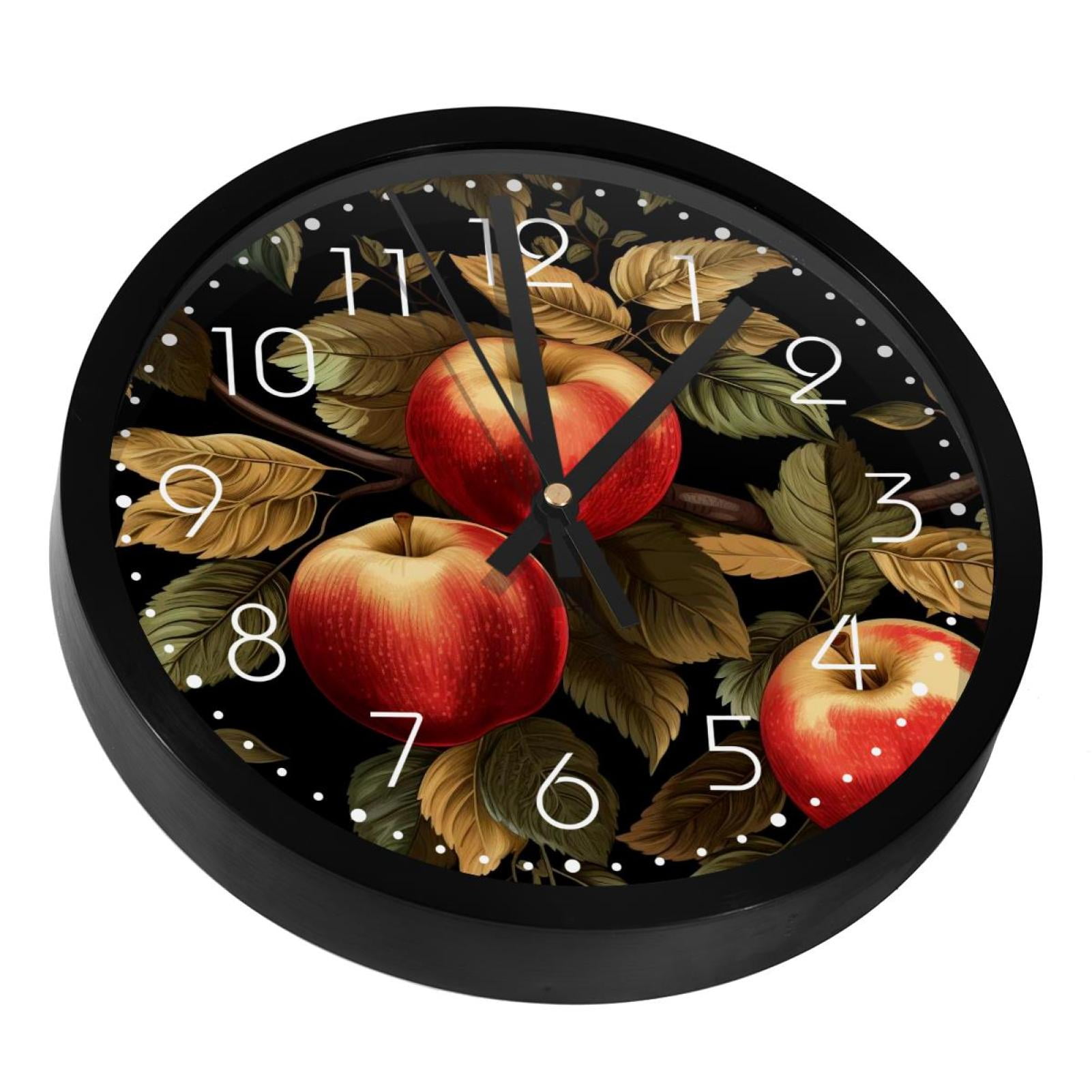 Red Apples Fruit Silent Wall Clock, Non Ticking Battery Operated 9.8 ...