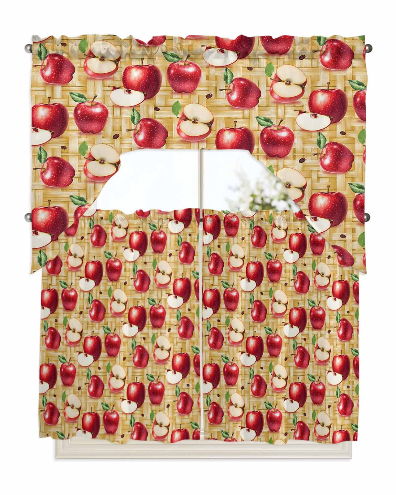 Red Apples Kitchen Curtains Swag Valance and Tier Curtains Set 36 Inch ...