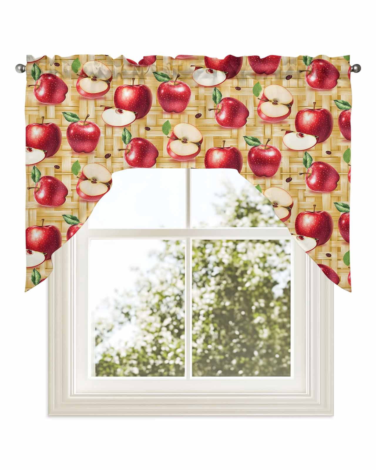 Red Apples Kitchen Curtains Swag Valance for Windows/Bathroom/Cafe ...