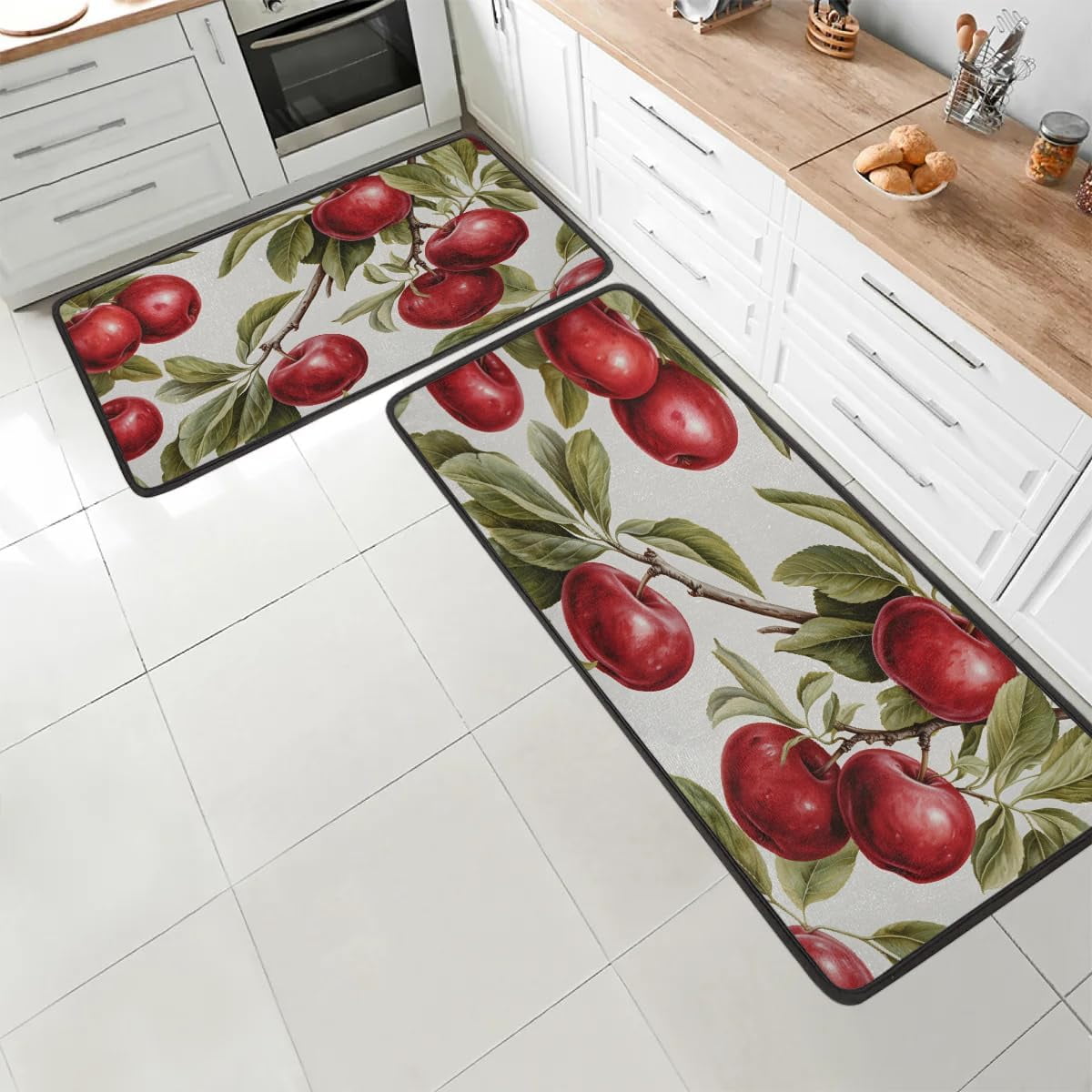 Red Apples Kitchen Mat Set of 2 Non-Slip Washable Kitchen Rugs ...