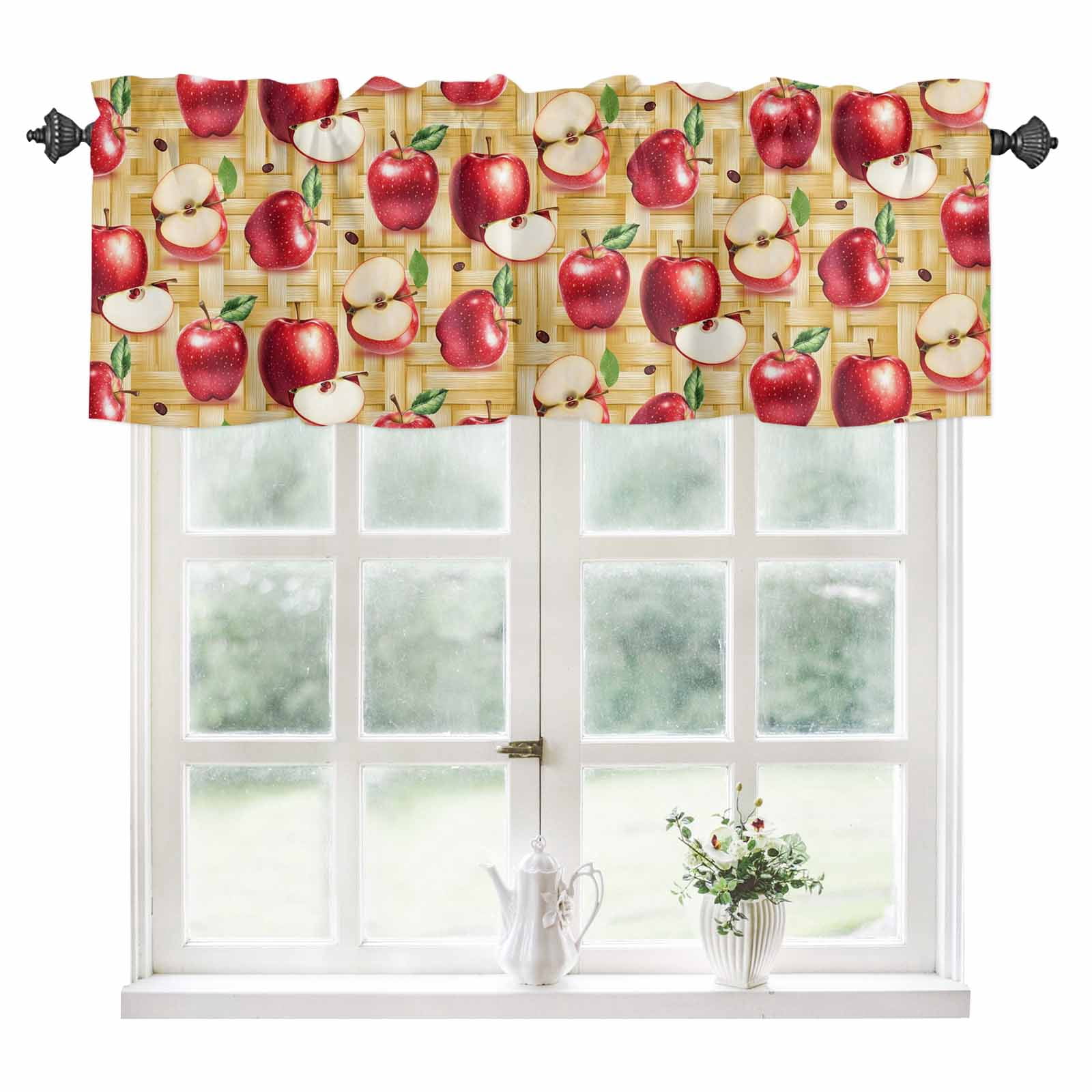 Red Apples Kitchen Valances for Windows 54x18 Inch Kitchen Curtains ...