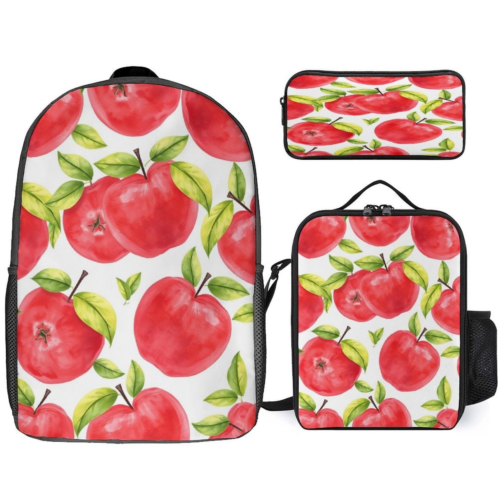 Red Apples Pattern Background 3pcs/Set Student Travel Bags Laptop ...