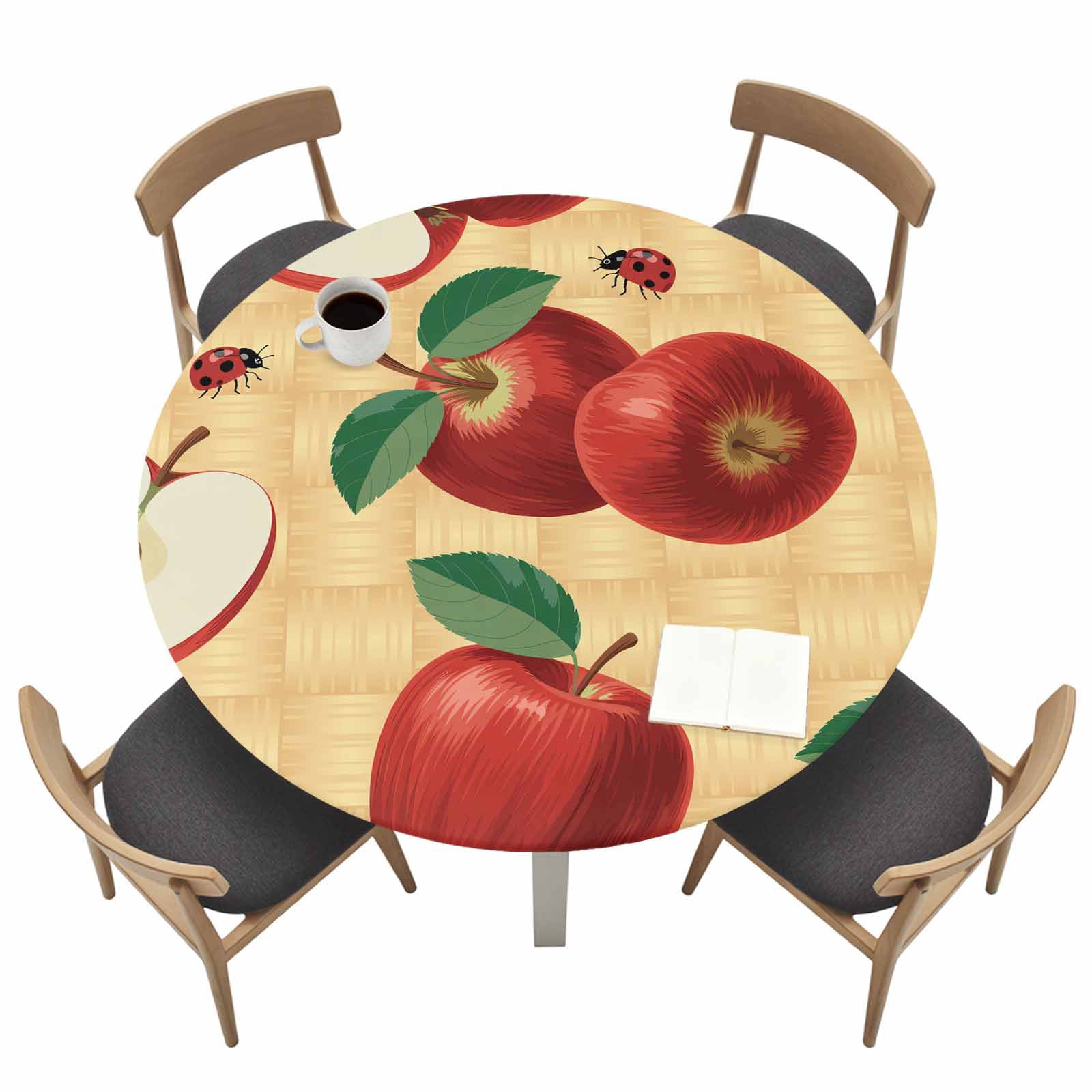 Red Apples Round Fitted Tablecloth with Elastic Edge Country Fruits ...