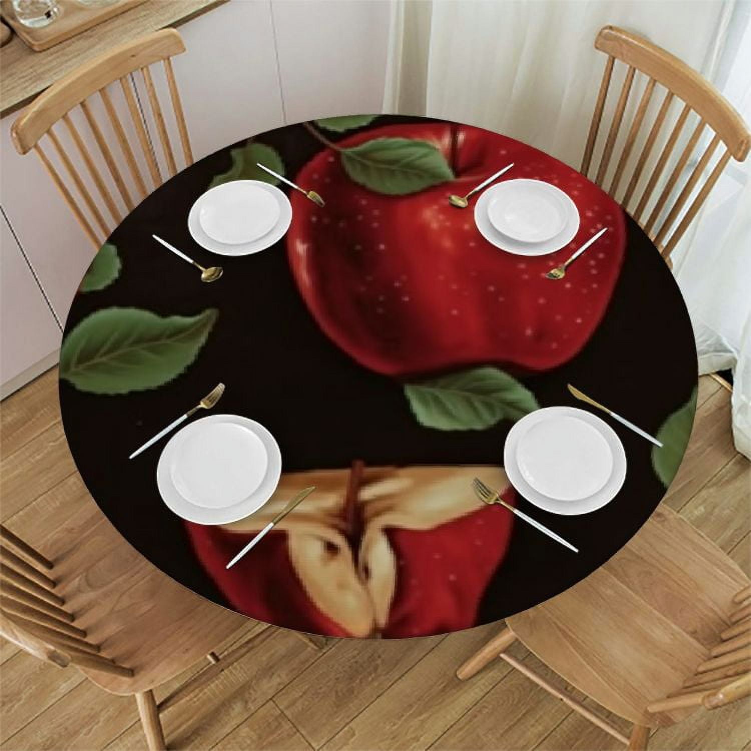 Red Apples Round Fitted Tablecloth, Fruit Black Elastic Tablecloth for ...