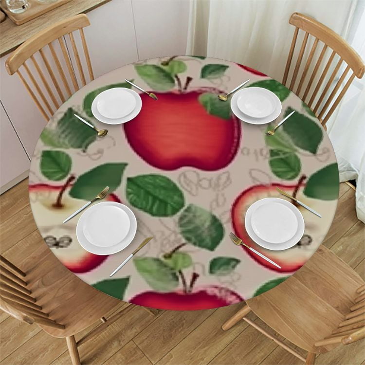 Red Apples Round Fitted Tablecloth with Elastic Edge Table Cover Fits ...